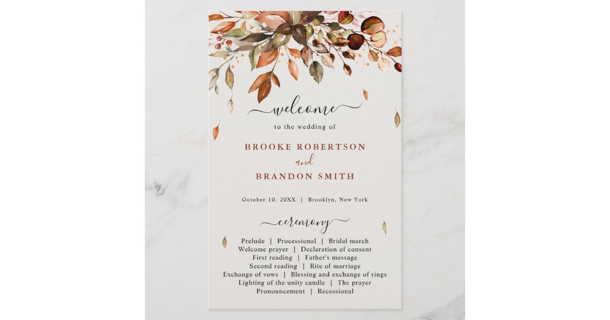 Fall Autumn Leaves Rustic Country Wedding Program | Zazzle