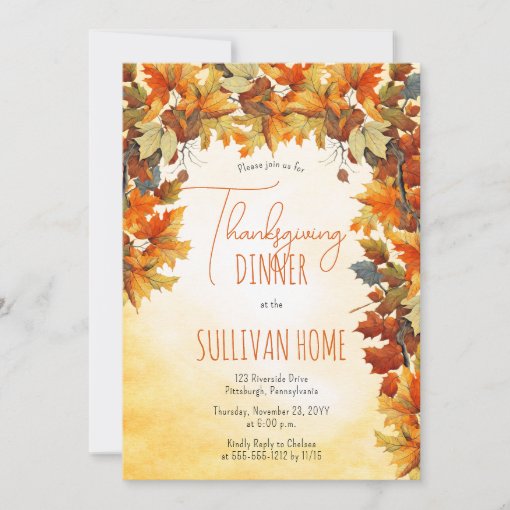 Fall | Autumn Leaves Thanksgiving Dinner Party Invitation | Zazzle