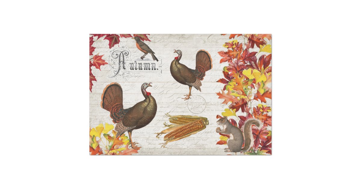 Fall Autumn Leaves Turkey Thanksgiving Decoupage Tissue Paper | Zazzle
