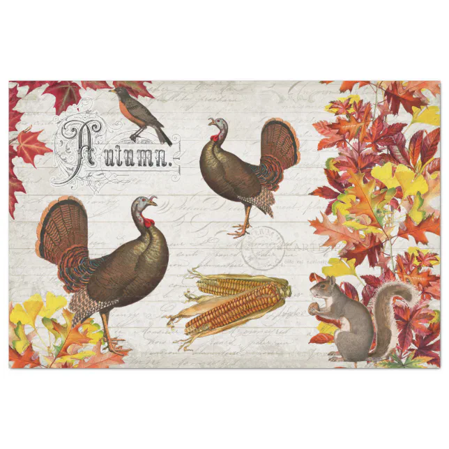 Fall Autumn Leaves Turkey Thanksgiving Decoupage Tissue Paper | Zazzle