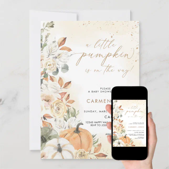 Fall Autumn Little Pumpkin Baby Shower Invitation | Zazzle
