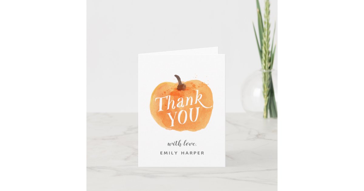 Fall Autumn Little Pumpkin Folded Thank You Card | Zazzle