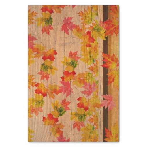 Fall Autumn Maple Leaves On Barn Wood Tissue Paper | Zazzle