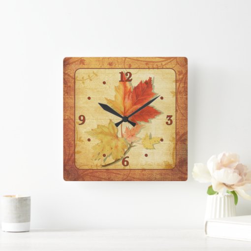 Fall Autumn Maples Leaves Wall Clock | Zazzle