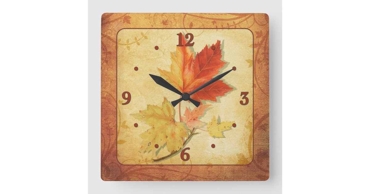 Fall Autumn Maples Leaves Wall Clock | Zazzle