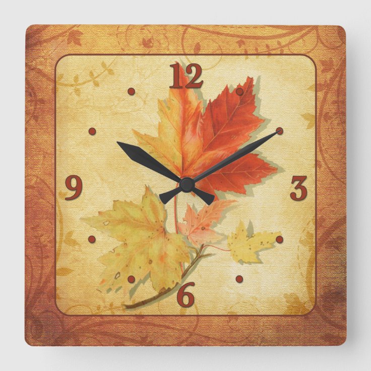Fall Autumn Maples Leaves Wall Clock | Zazzle