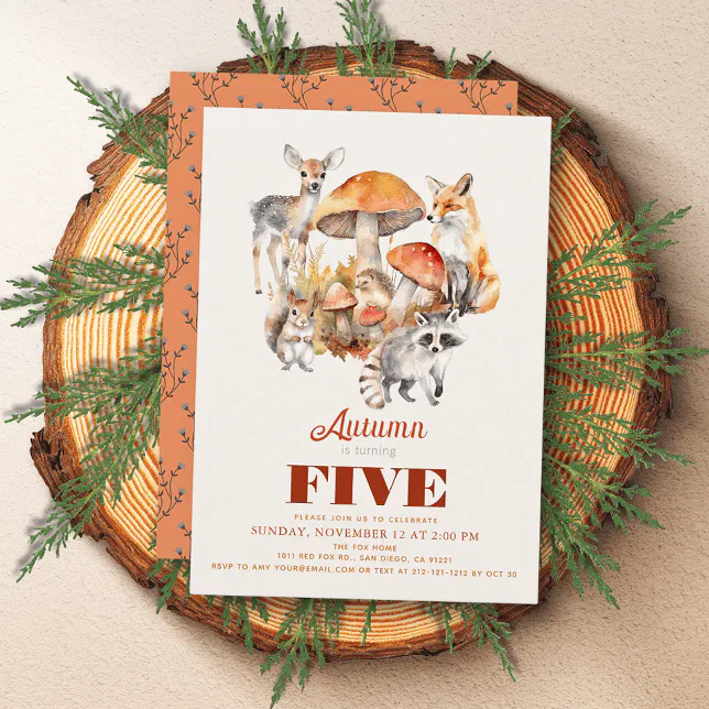 Fall/Autumn Mushroom Woodland Animals Birthday Invitation | Zazzle