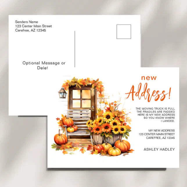 Fall Autumn New Address Moving Announcement Postcard | Zazzle