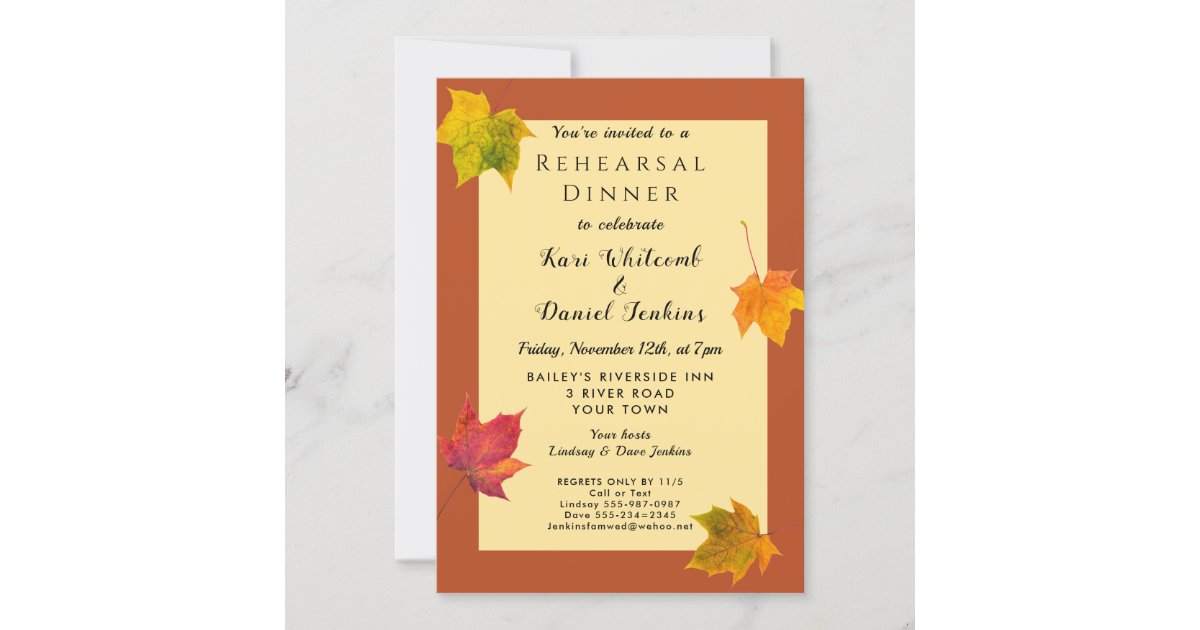 Fall Autumn October November Rehearsal Dinner Invitation | Zazzle