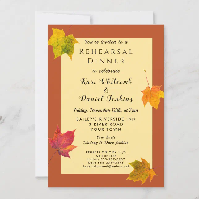 Fall Autumn October November Rehearsal Dinner Invitation | Zazzle