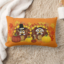 Fall Autumn Owl Turkey Pilgrims | Thanksgiving Lumbar Pillow | Zazzle