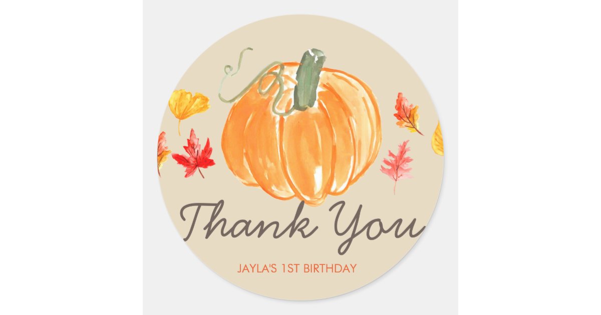 Fall autumn pumpkin birthday thank you sticker | Zazzle