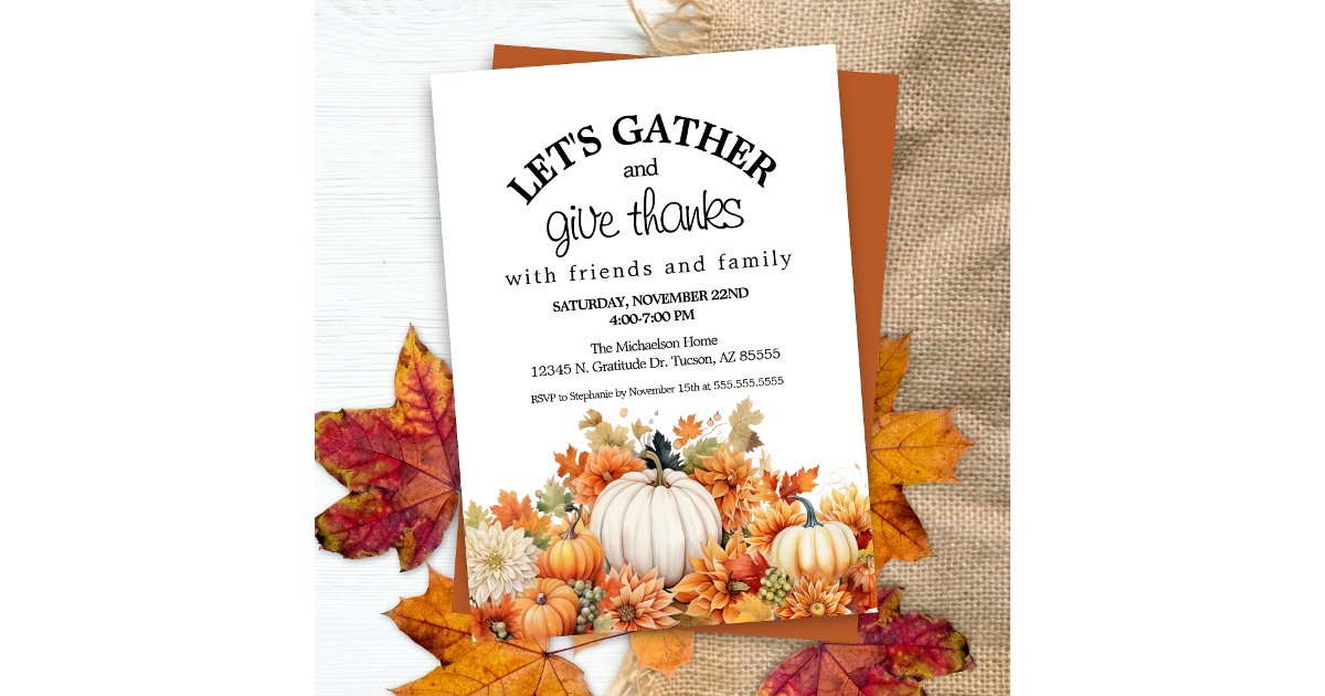 Fall Autumn Pumpkin Lets Gather Thanksgiving Invitation | Zazzle