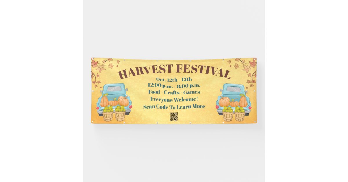 Fall Autumn Pumpkin QR Code Harvest Festival Banner | Zazzle