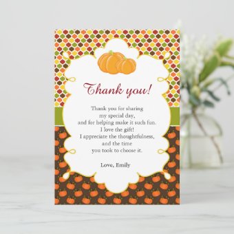 Fall Autumn Pumpkin Thank You Card Note | Zazzle