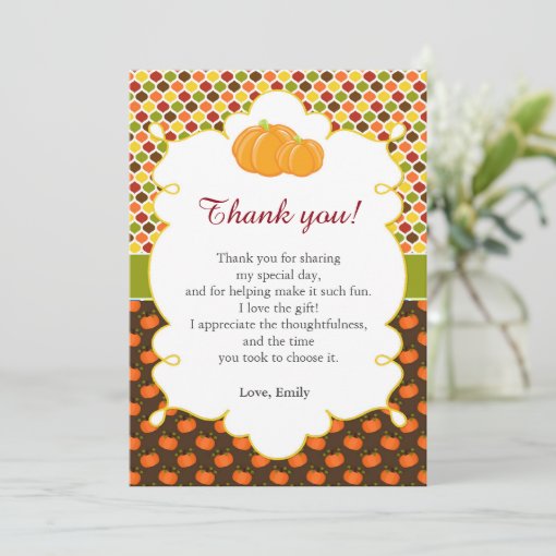 Fall Autumn Pumpkin Thank You Card Note | Zazzle