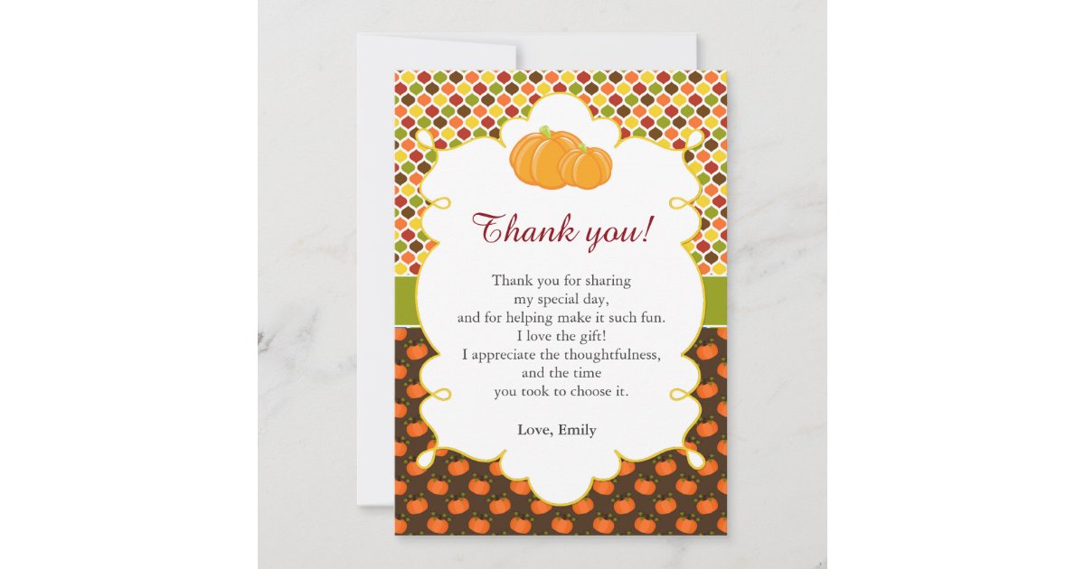 Fall Autumn Pumpkin Thank You Card Note | Zazzle