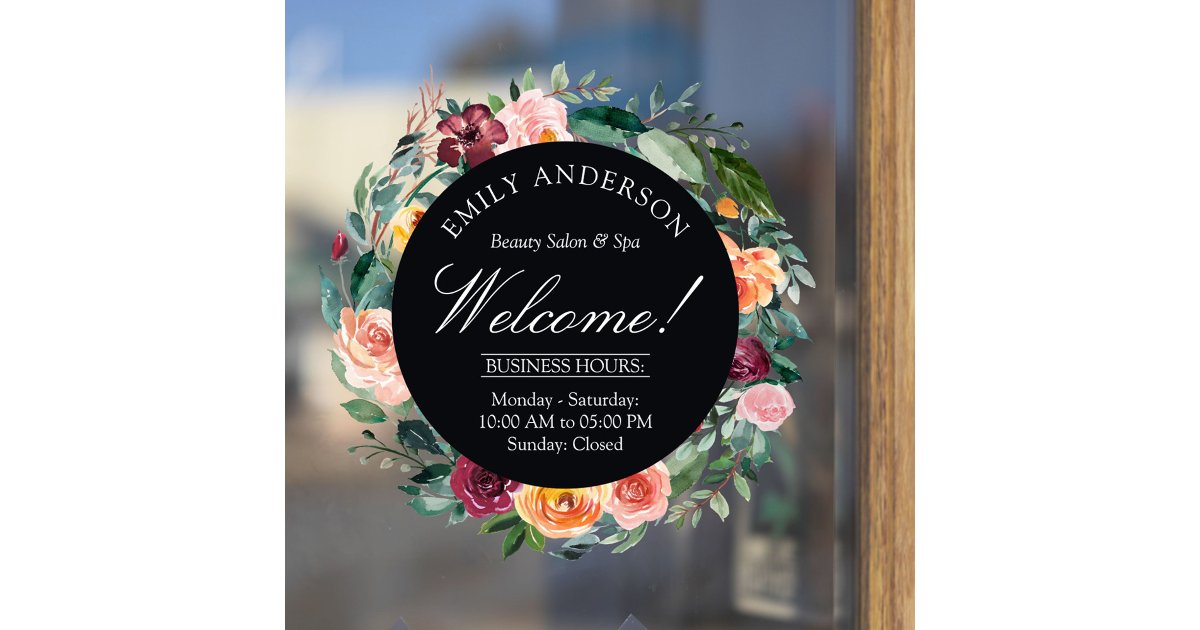 Fall Autumn Rose Flower Floral Wreath Business Window Cling | Zazzle