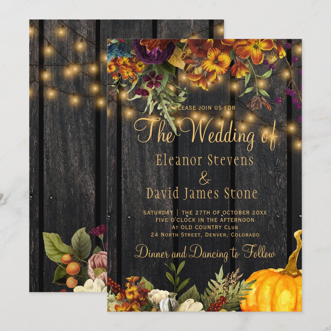 Fall autumn rustic barn wood floral wedding invitation | Zazzle
