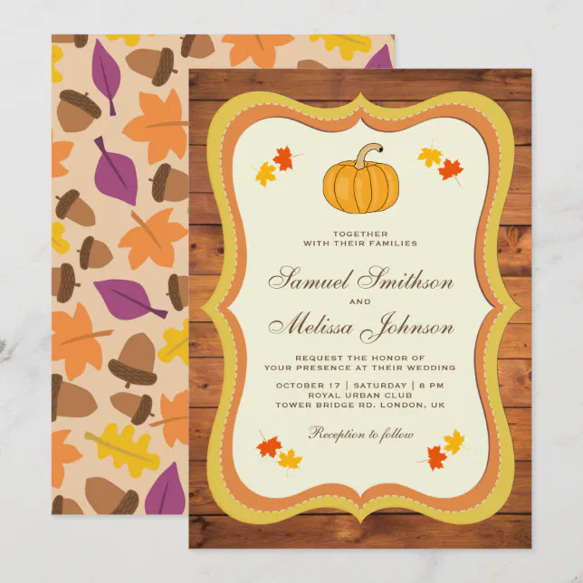 Fall Autumn Rustic Barn Wood Pumpkin Wedding Invitation | Zazzle