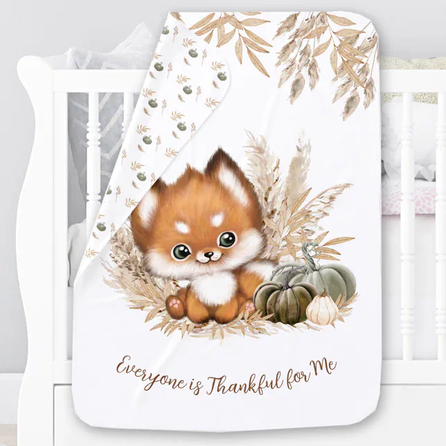 Fall Autumn Thanksgiving Cute fox Baby Blanket | Zazzle