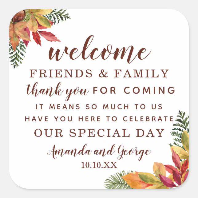 Fall Autumn Wedding favor personalized thank you Square Sticker | Zazzle