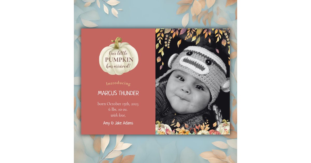 Fall Baby Birth Photo Announcement | Zazzle