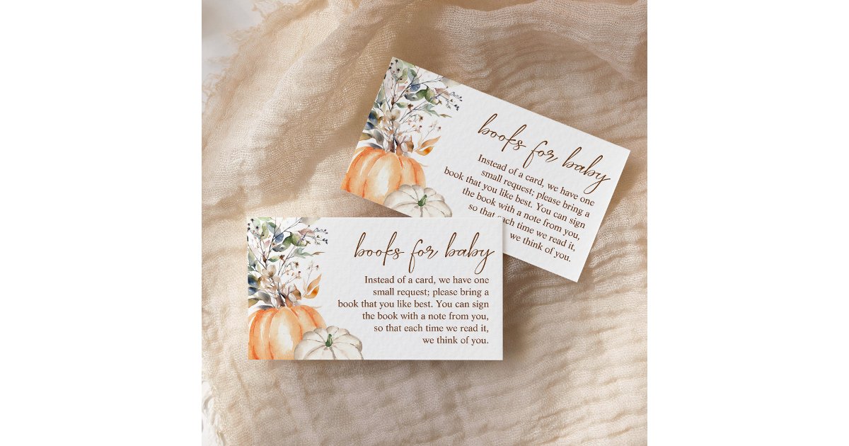 Fall Baby Shower Autumn Pumpkin Books for Baby Enclosure Card | Zazzle