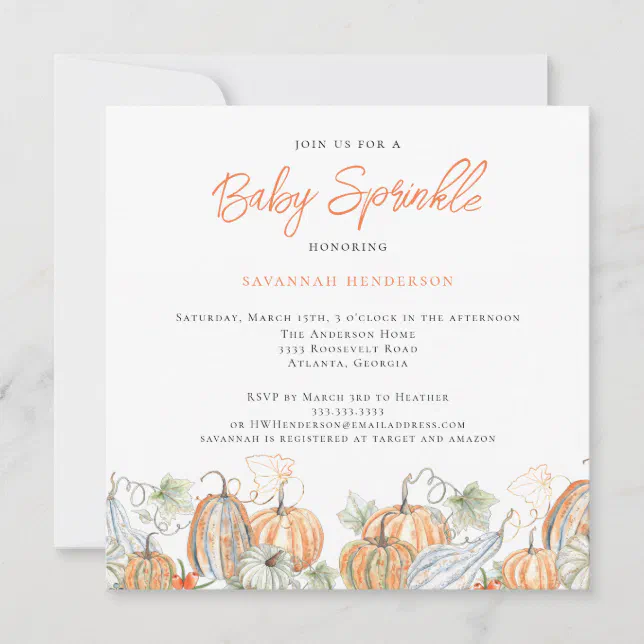 Fall Baby Shower Baby Sprinkle Pumpkin Invitation | Zazzle