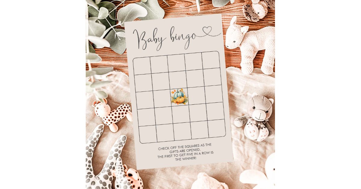 Fall Baby Shower Blue Pumpkin Truck Bingo Game | Zazzle