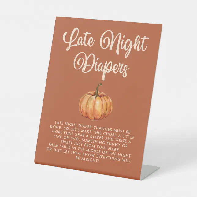 Fall Baby Shower Late Night Diapers Game Pedestal Sign | Zazzle