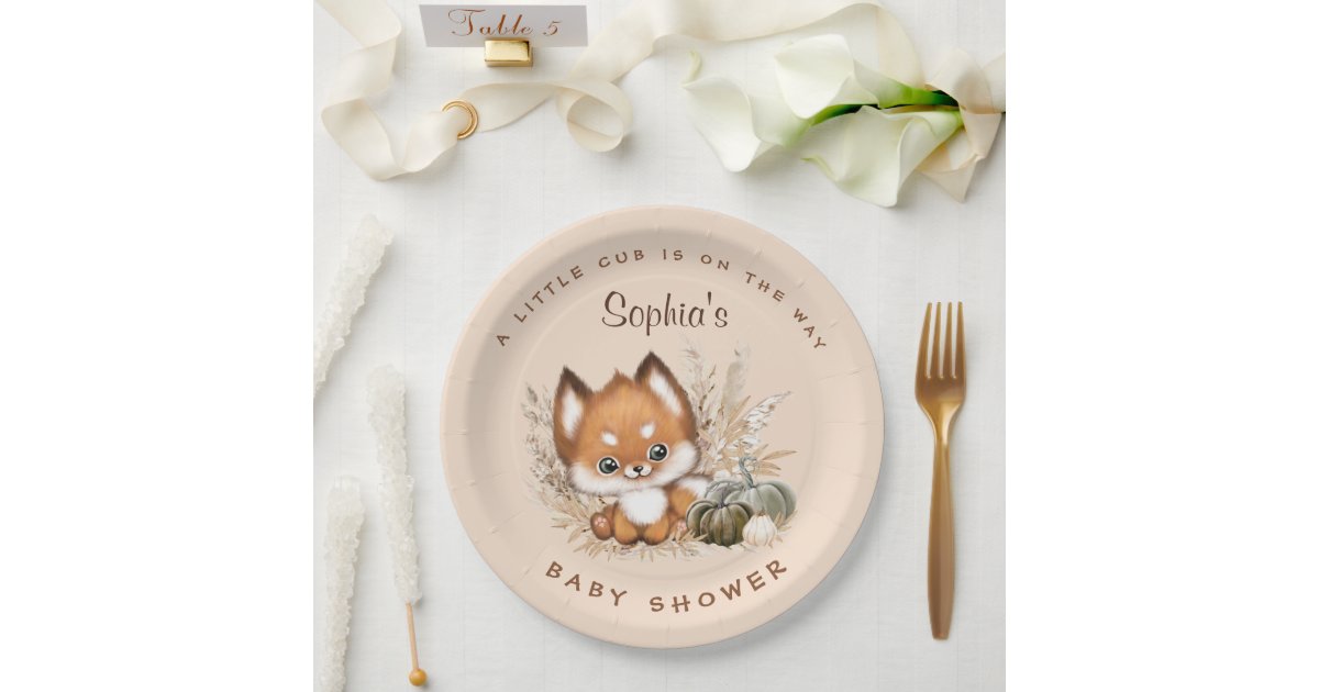 Fall Baby Shower Little Fox Cub Paper Plates | Zazzle