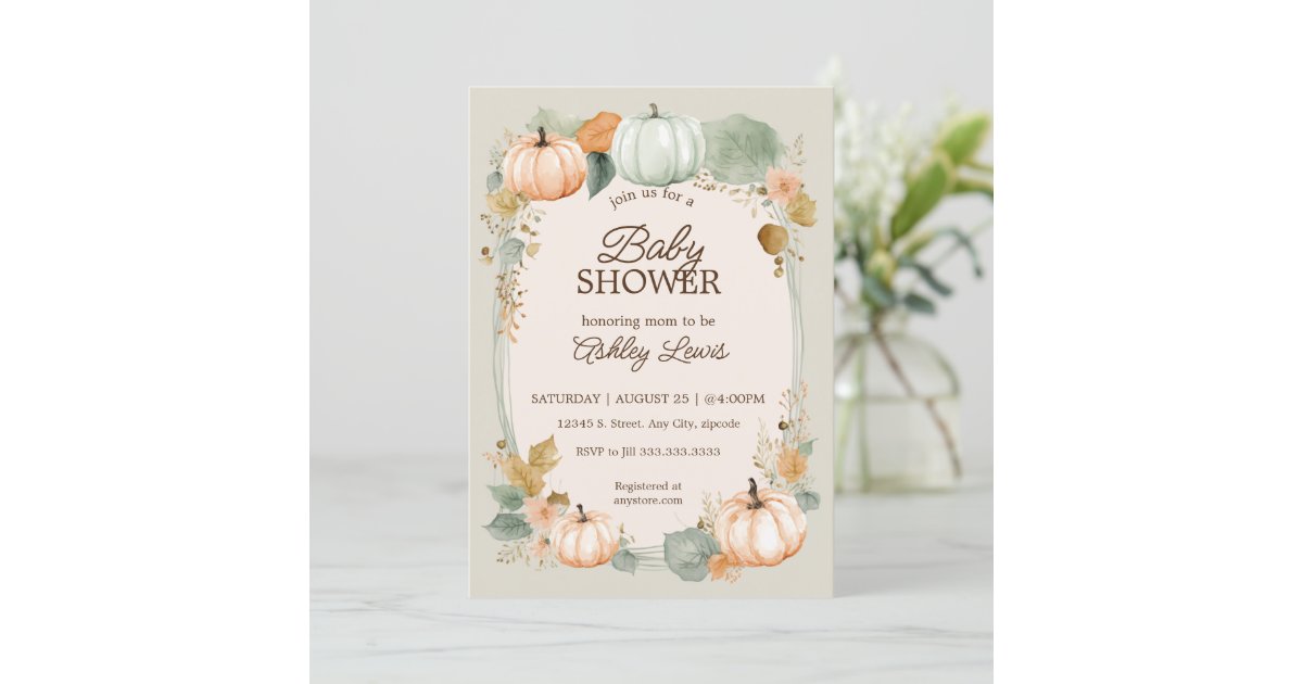 Fall baby shower pumpkin fall pumpkin invitation | Zazzle