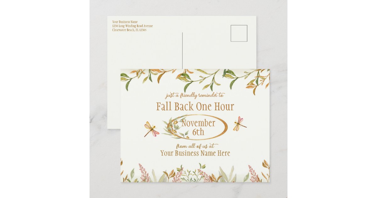 Fall Back Daylight Savings Time Reminder Postcard | Zazzle