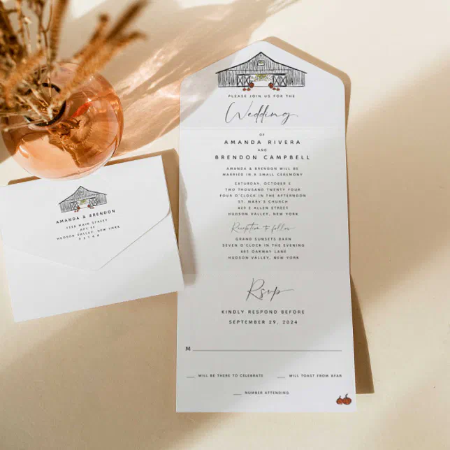 Fall Barn | Small Ceremony | Reception Wedding All In One Invitation ...