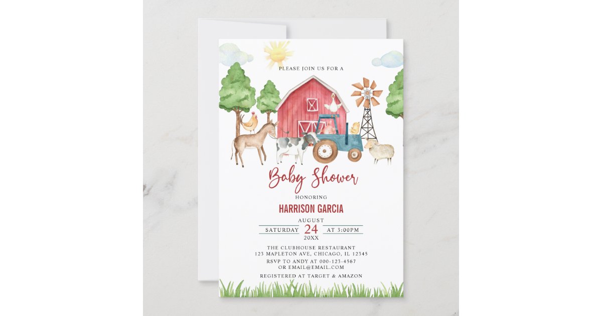 Fall Barnyard Farm Animals Baby Shower Invitation | Zazzle