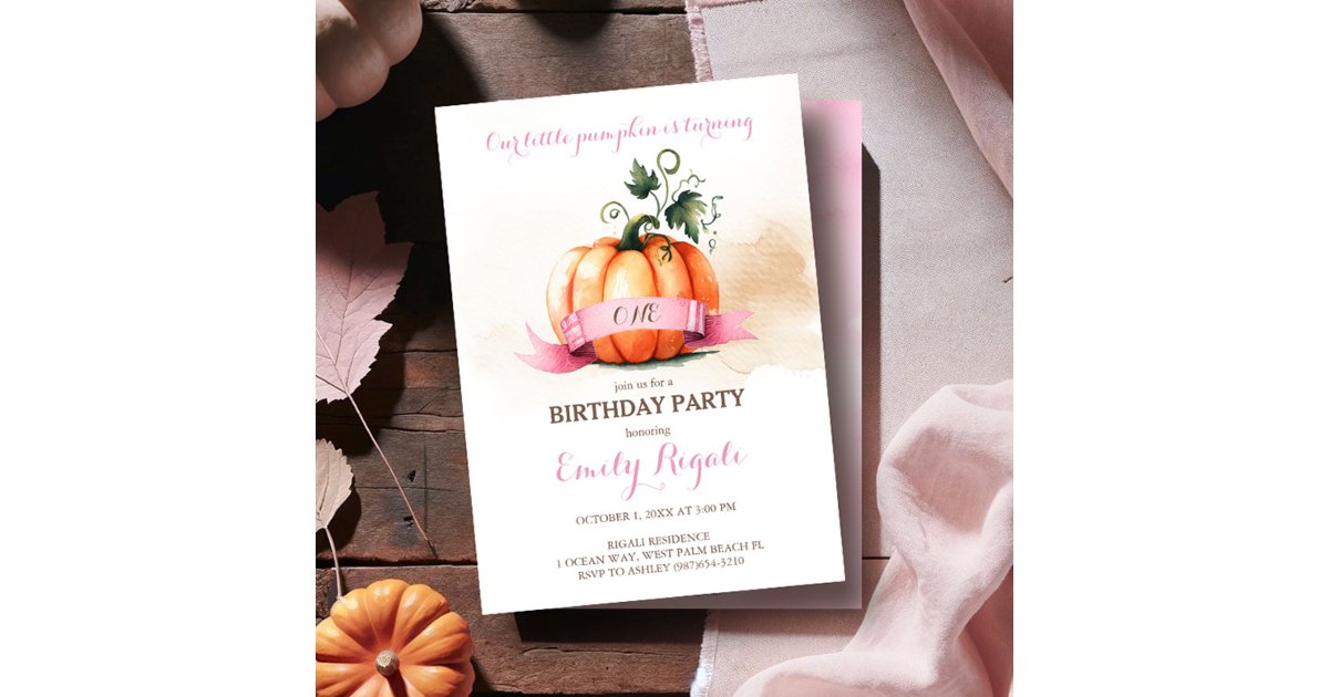 Fall Birthday Party Invitation - Pink & Orange | Zazzle