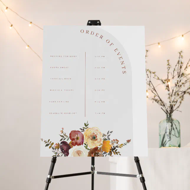 Fall Blooms Timeline Wedding Event Day Sign A200 | Zazzle