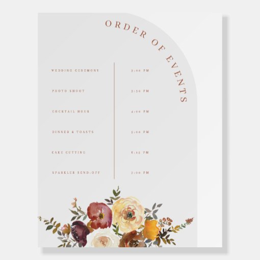 Fall Blooms Timeline Wedding Event Day Sign A200 | Zazzle