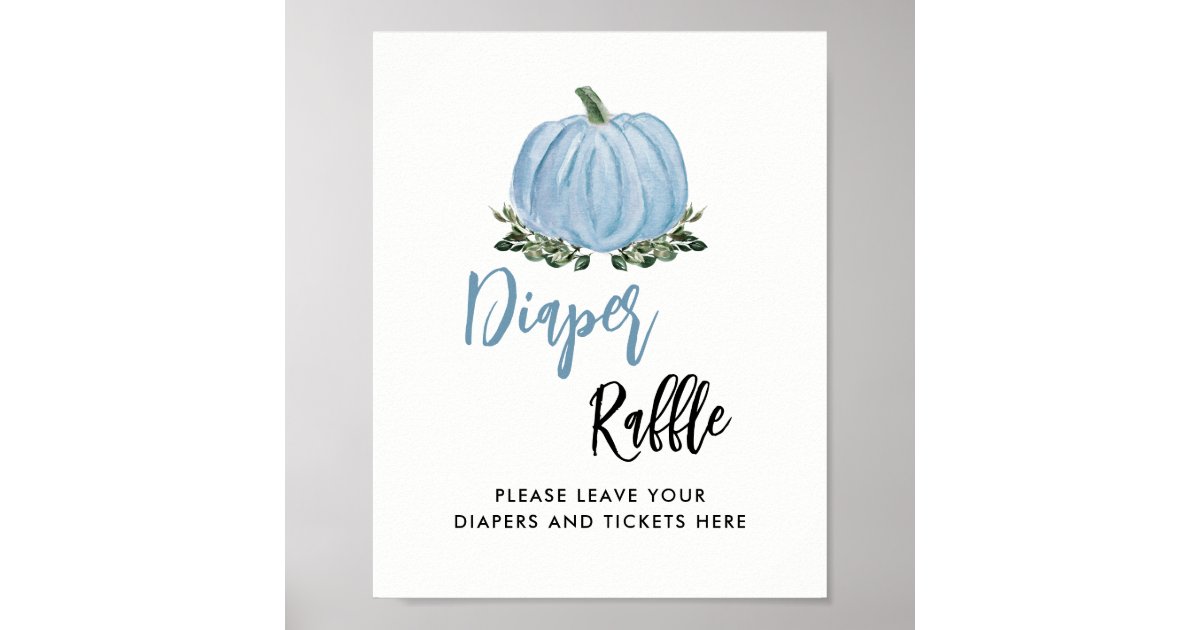 Fall Blue Pumpkin Baby Shower Diaper Raffle Sign | Zazzle