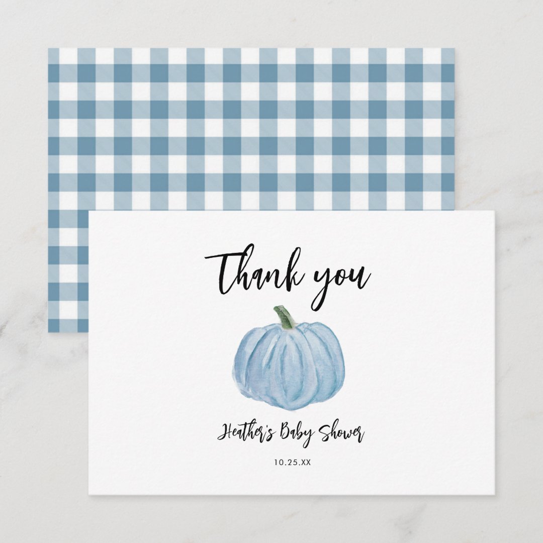 Fall Blue Pumpkin Baby Shower Thank You Cards | Zazzle