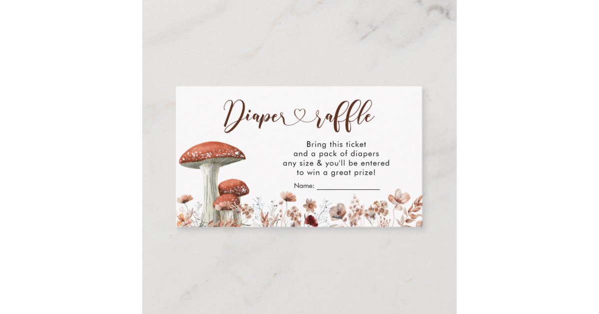 Fall Boho Mushroom Floral Diaper Raffle Card | Zazzle
