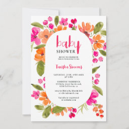 Fall boho pink orange floral script baby shower invitation | Zazzle