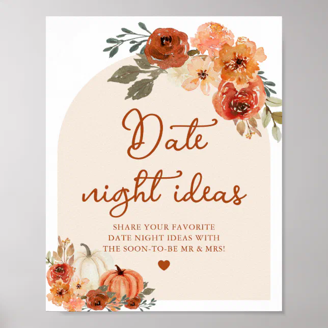 Fall Boho Terracotta Pumpkin Date Night Ideas Sign | Zazzle
