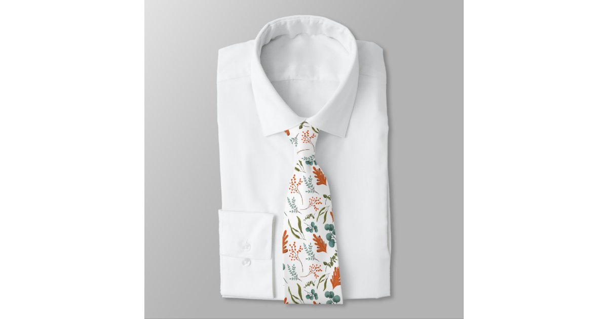 Fall Botanical Leaves and Berry Pattern Neck Tie | Zazzle