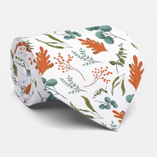 Fall Botanical Leaves and Berry Pattern Neck Tie | Zazzle