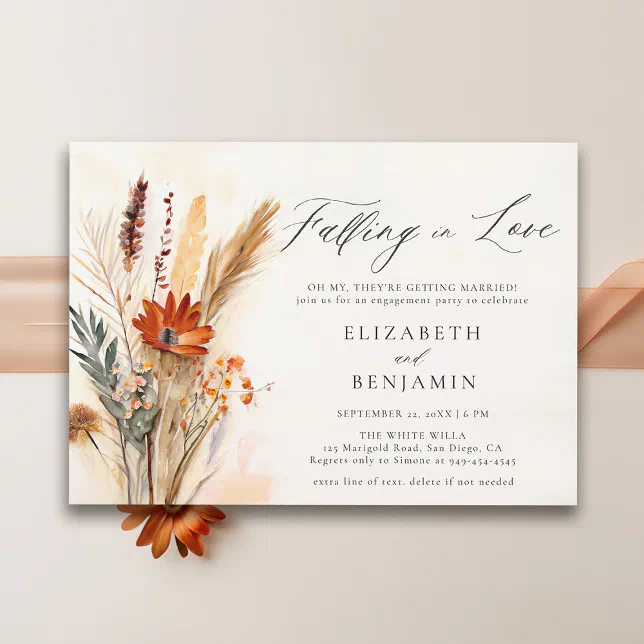 Fall Bouquet Romantic Love Chic Engagement Party Invitation | Zazzle