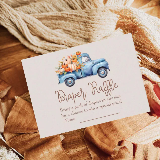 Fall Boy Baby Shower Pumpkin Truck Diaper Raffle Enclosure Card | Zazzle