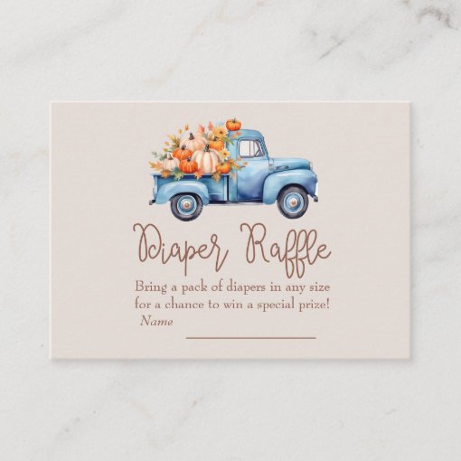 Fall Boy Baby Shower Pumpkin Truck Diaper Raffle Enclosure Card | Zazzle