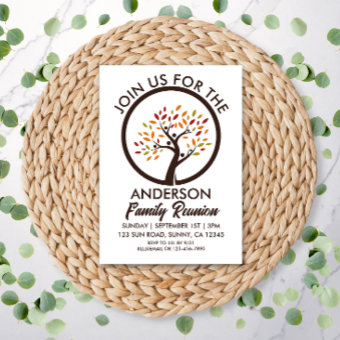 Fall Brown Family Reunion Family Tree Leaves Invitation | Zazzle